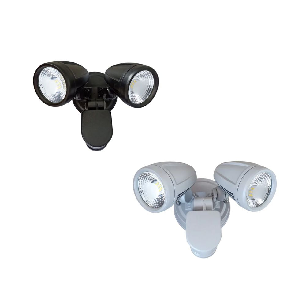 Telbix ILLUME - 20W LED Twin Head Exterior Spotlight With Sensor IP44 – Ozlighting