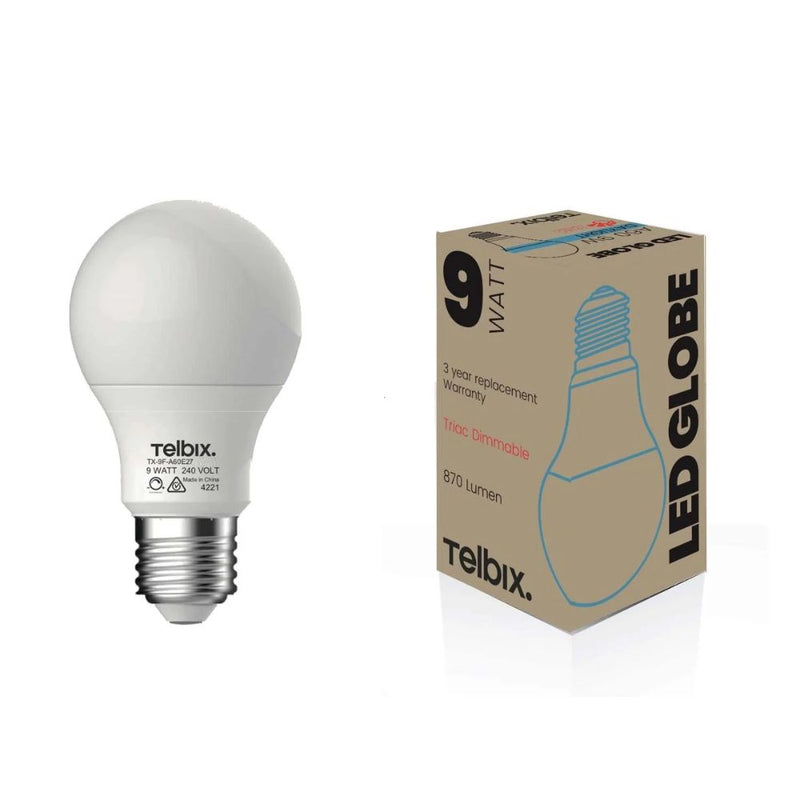Telbix GLOBE-A60 - 9W LED Dimmable GLS A60 Shape Frosted PC Globe ...